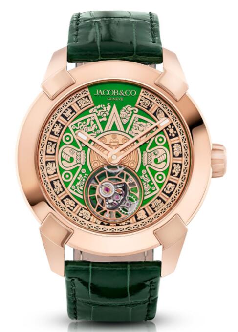 Jacob & Co Replica watch Pioneer Aztec Calendar Rose gold Green Dial ...
